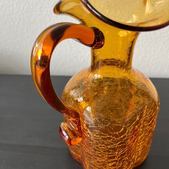 Dining | 196s Amber Crackle Glass Pitcher Rainbow Glass Co 8 Vintage ...